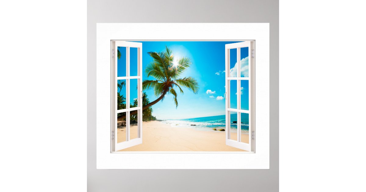 Faux Window with Beach and Ocean Custom Sizes! Poster | Zazzle