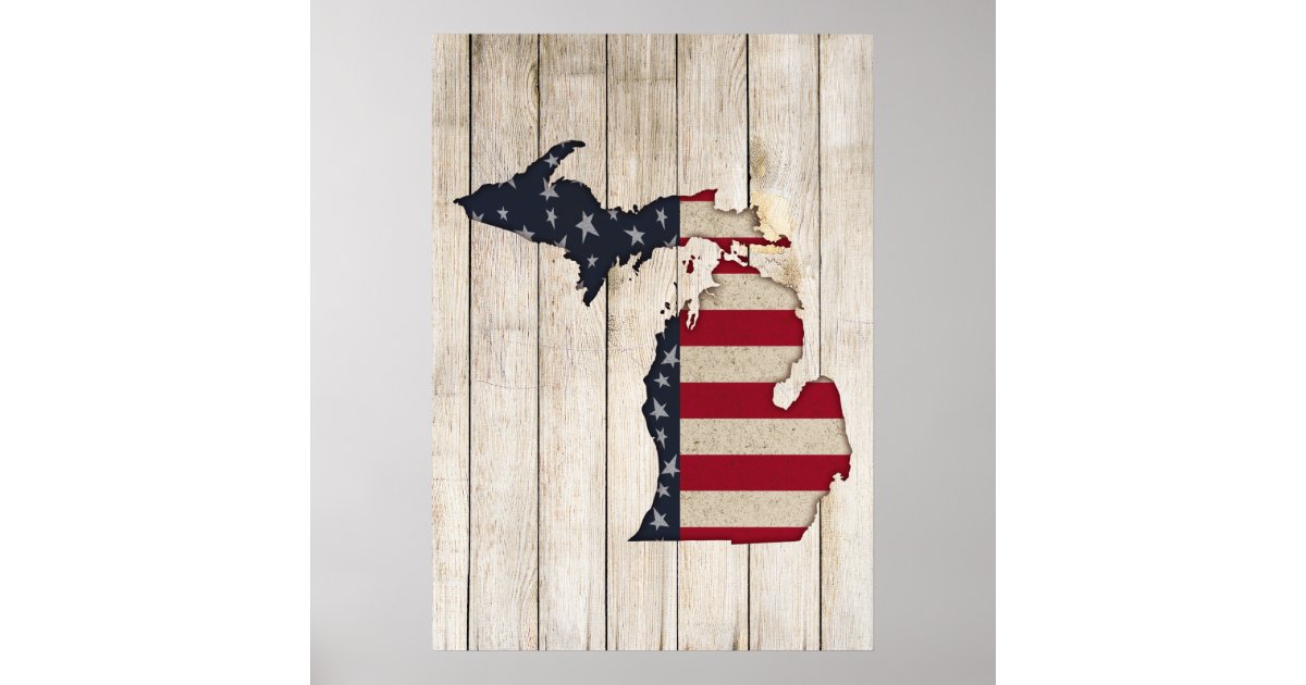 Faux Wood | Americana Grunge Michigan | Patriotic Poster | Zazzle