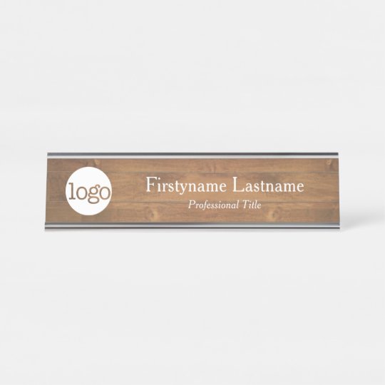 Faux Wood Background Logo Name Professional Title Desk Name Plate ...