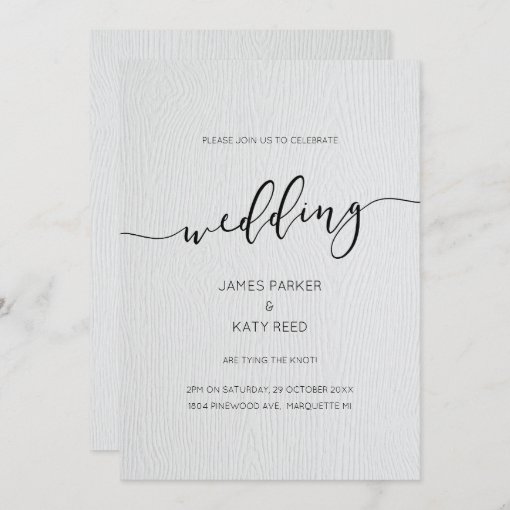 Faux wood embossed texture wedding invitation | Zazzle