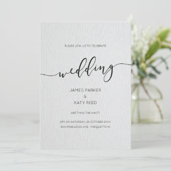 Faux wood embossed texture wedding invitation | Zazzle