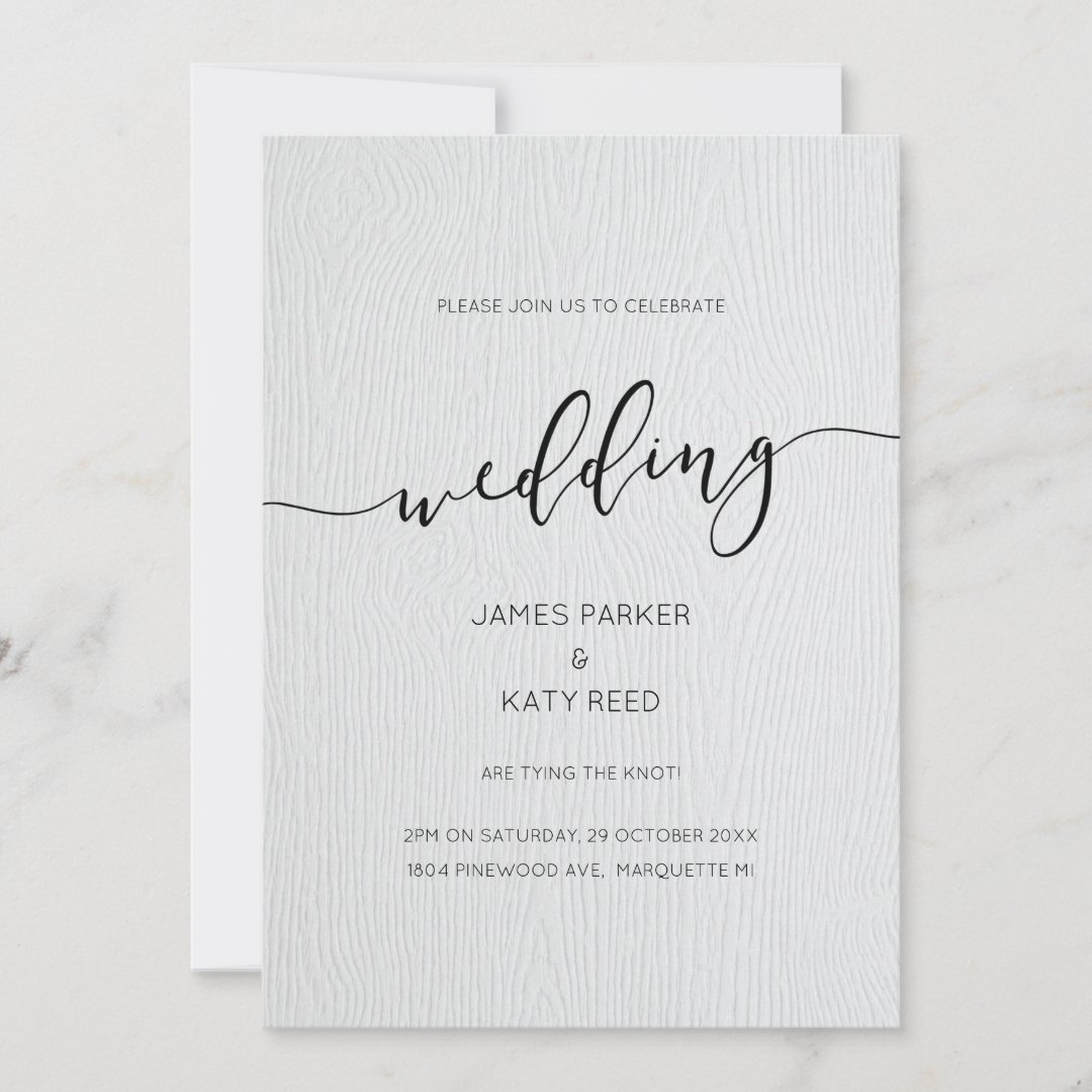 Faux wood embossed texture wedding invitation | Zazzle