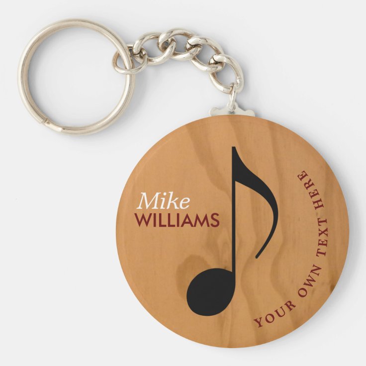 faux wood music symbol keychain with name | Zazzle