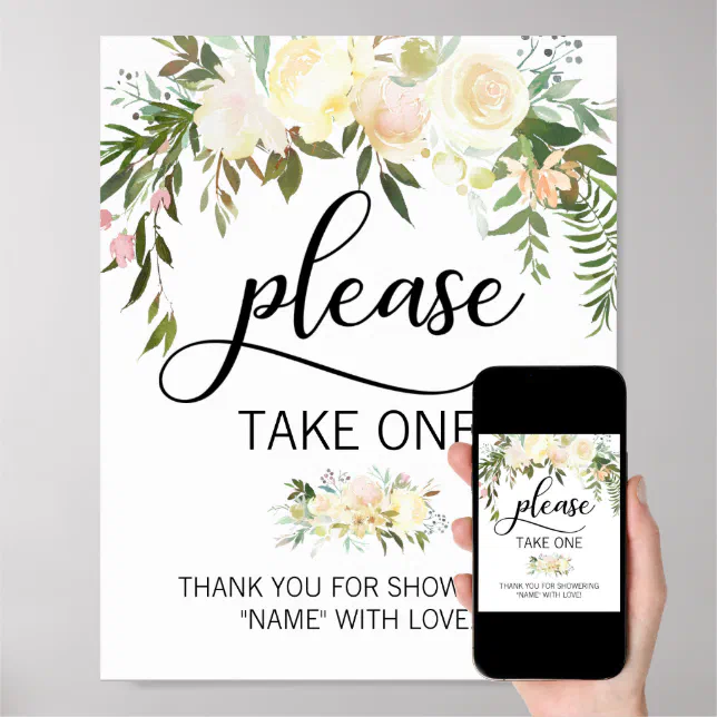 Favor PLEASE TAKE ONE Watercolor Floral Pink Sign | Zazzle