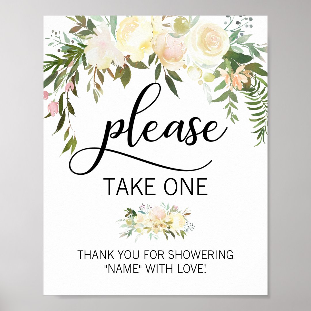 Favor PLEASE TAKE ONE Watercolor Floral Pink Sign | Zazzle