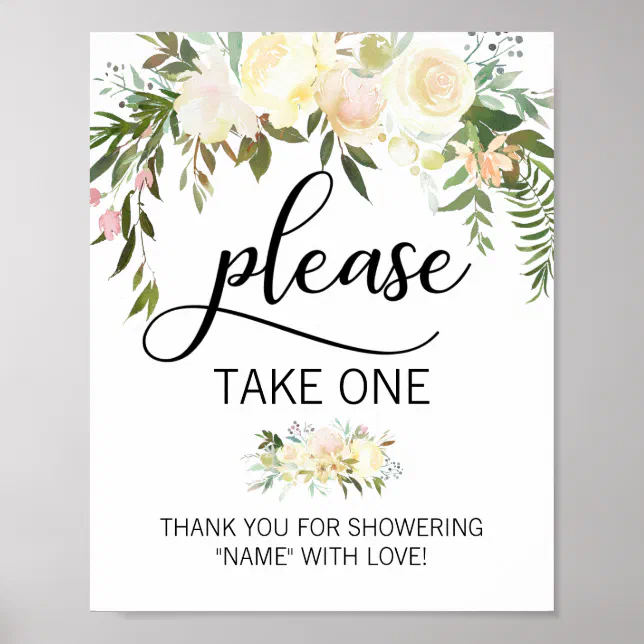 Favor PLEASE TAKE ONE Watercolor Floral Pink Sign | Zazzle