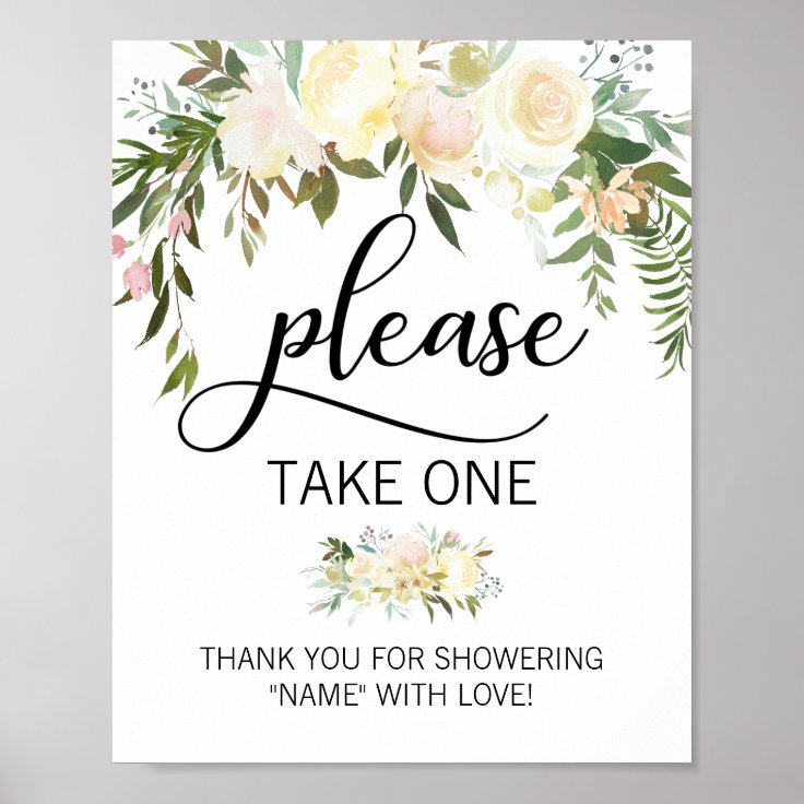 Favor PLEASE TAKE ONE Watercolor Floral Pink Sign | Zazzle