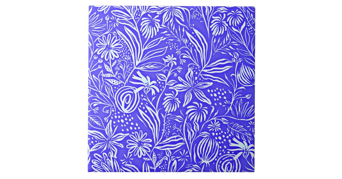 Favorite Floral Pattern, Periwinkle Blue, Ceramic Tile | Zazzle
