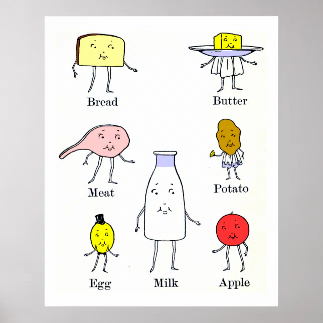 Favorite Foods Vintage Kitchen Art Poster | Zazzle