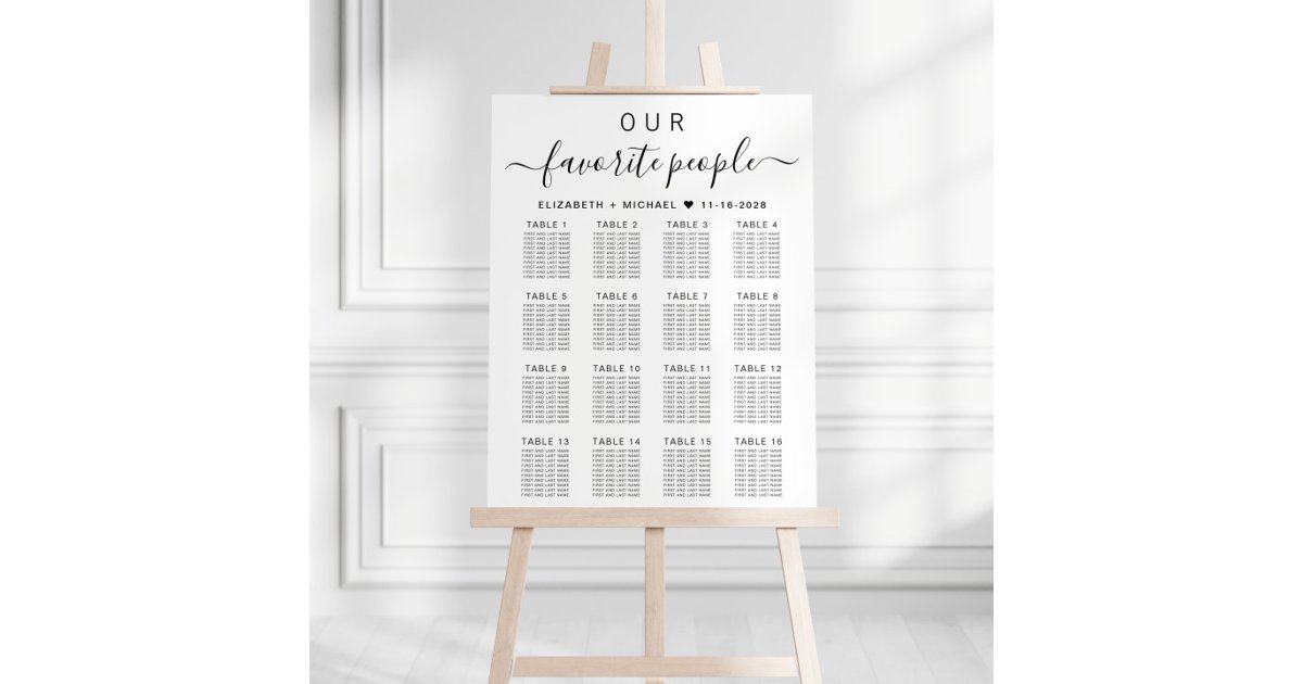 Favorite People 16 Table Wedding Seating Chart Foam Board | Zazzle