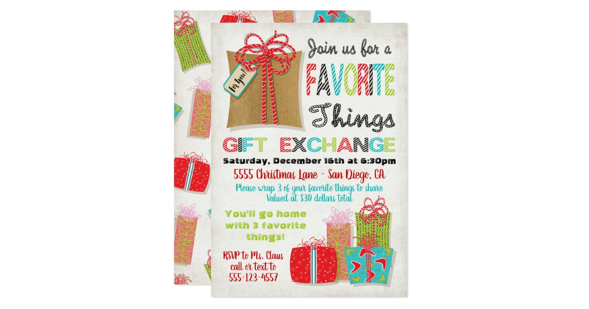 Favorite things Christmas Gift Exchange Invitation | Zazzle.com