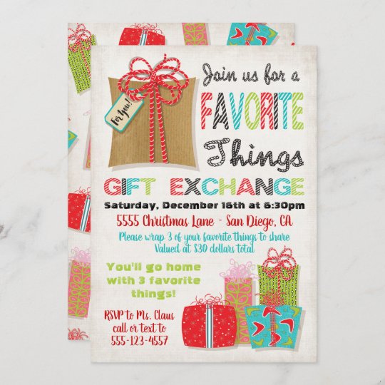 Favorite things Christmas Gift Exchange Invitation | Zazzle.com