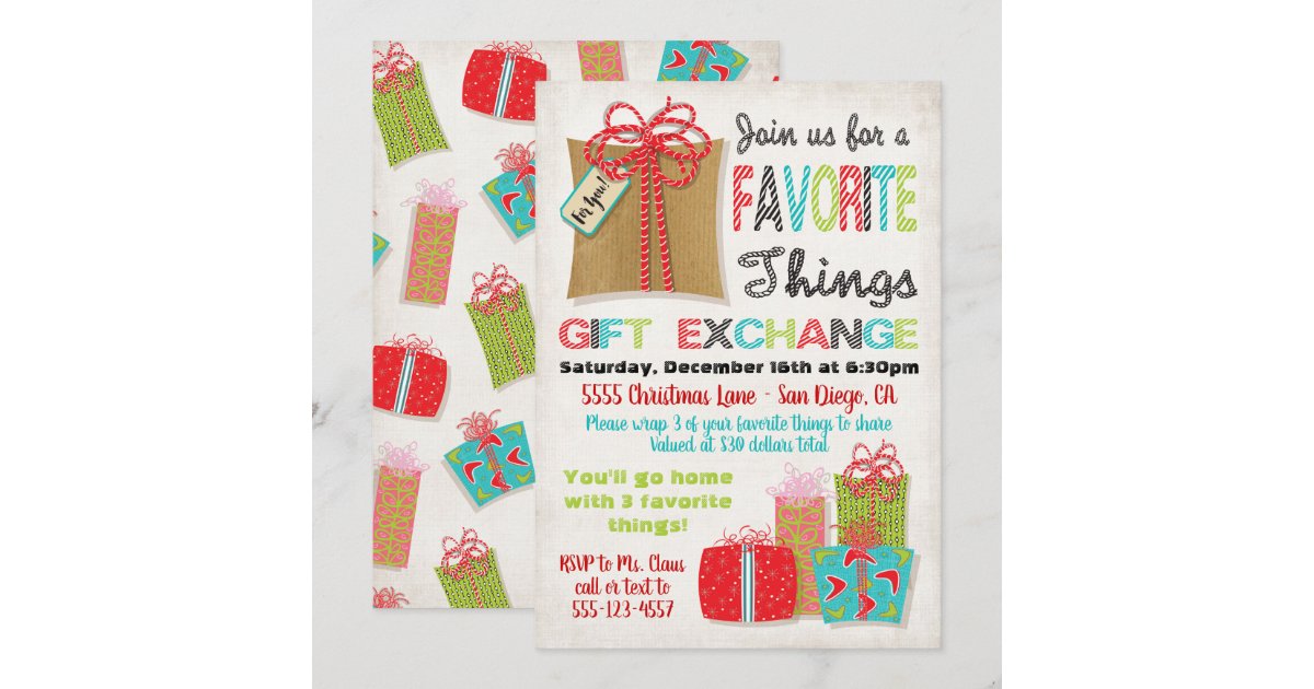 Favorite things Christmas Gift Exchange Invitation | Zazzle.com