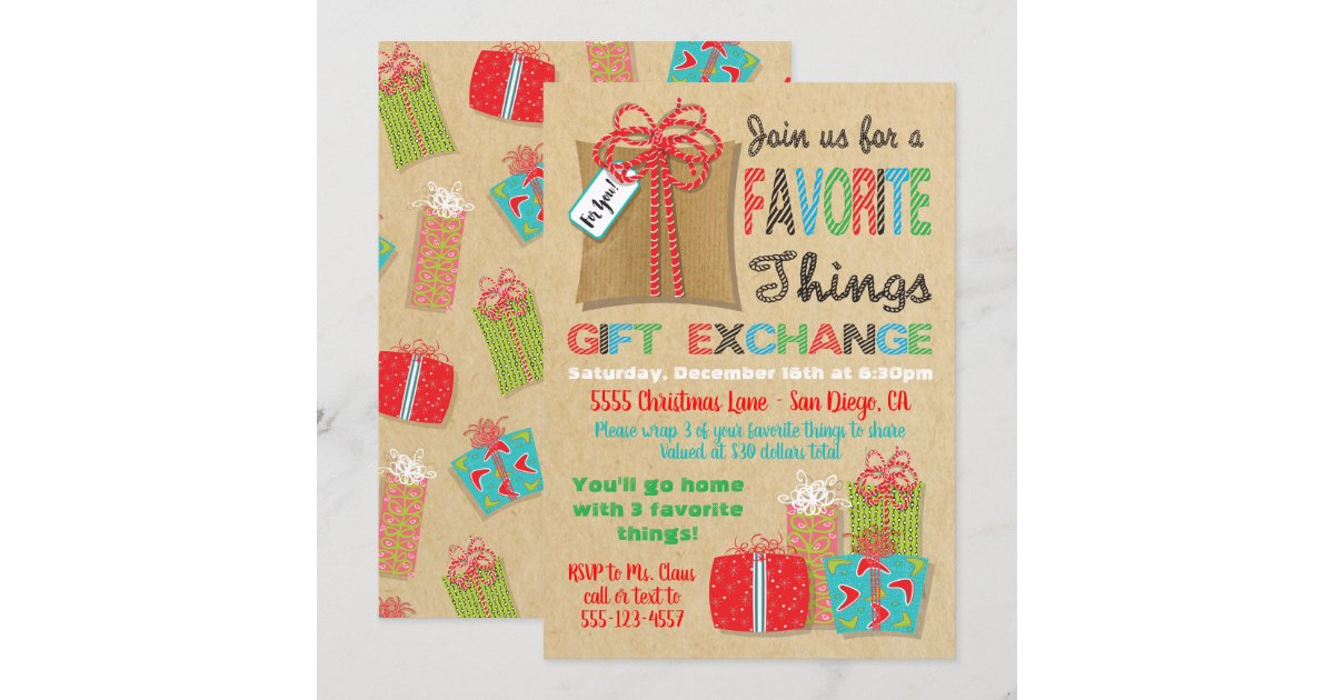 Favorite things Christmas Gift Exchange Invitation | Zazzle