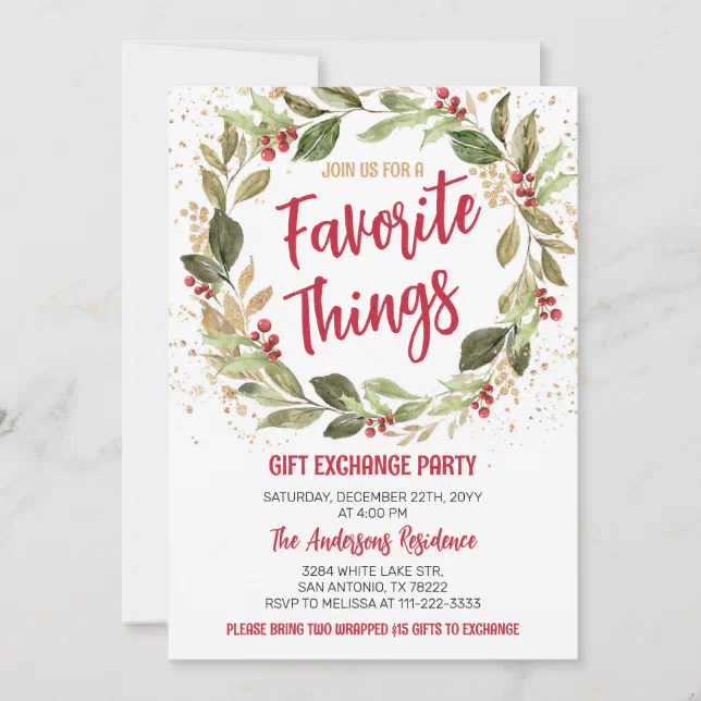 Favorite Things Christmas Holiday Party Invitation | Zazzle