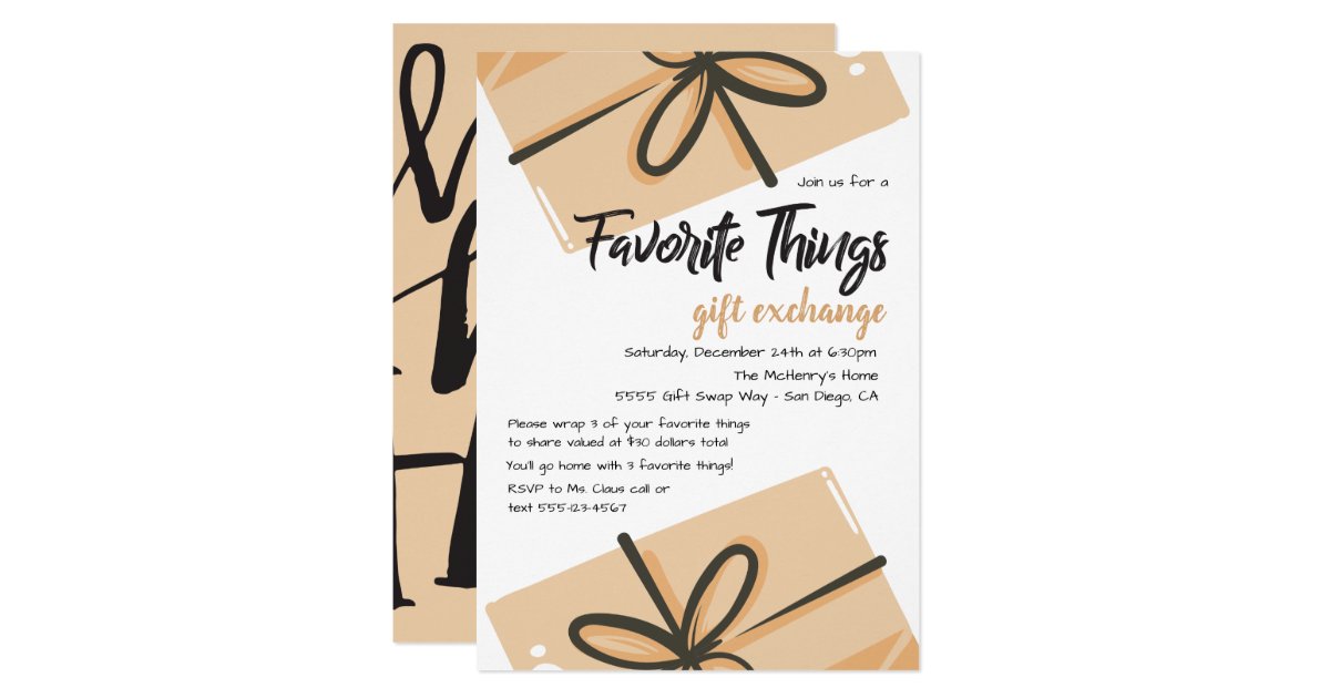 Favorite Things Gift Exchange Brown Paper Packages Invitation Zazzle favorite-things-gift-exchange-brown-paper-packages-invitation-zazzle