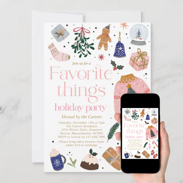 Favorite Things Holiday Gift Exchange Party Invitation | Zazzle