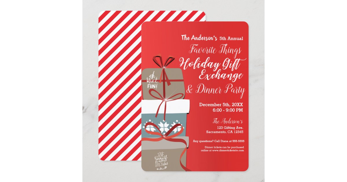 Favorite Things Holiday Gift Exchange Party Invitation | Zazzle