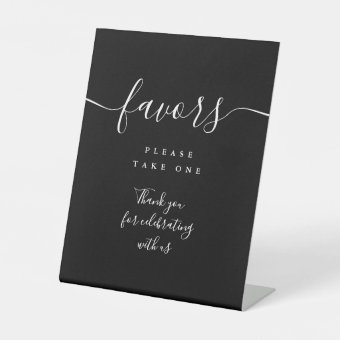 Favors Black And White Modern Script Table Pedestal Sign | Zazzle