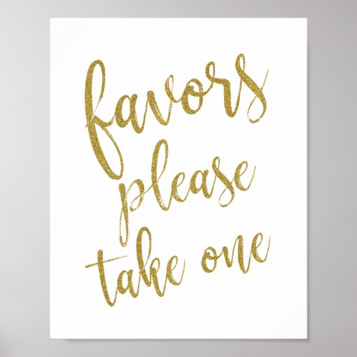 Favors Please Take One Glitter 8x10 Wedding Sign | Zazzle