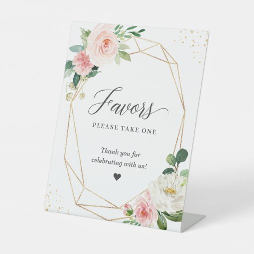 Favors Please Take One Gold Frame Blush Floral Pedestal Sign | Zazzle