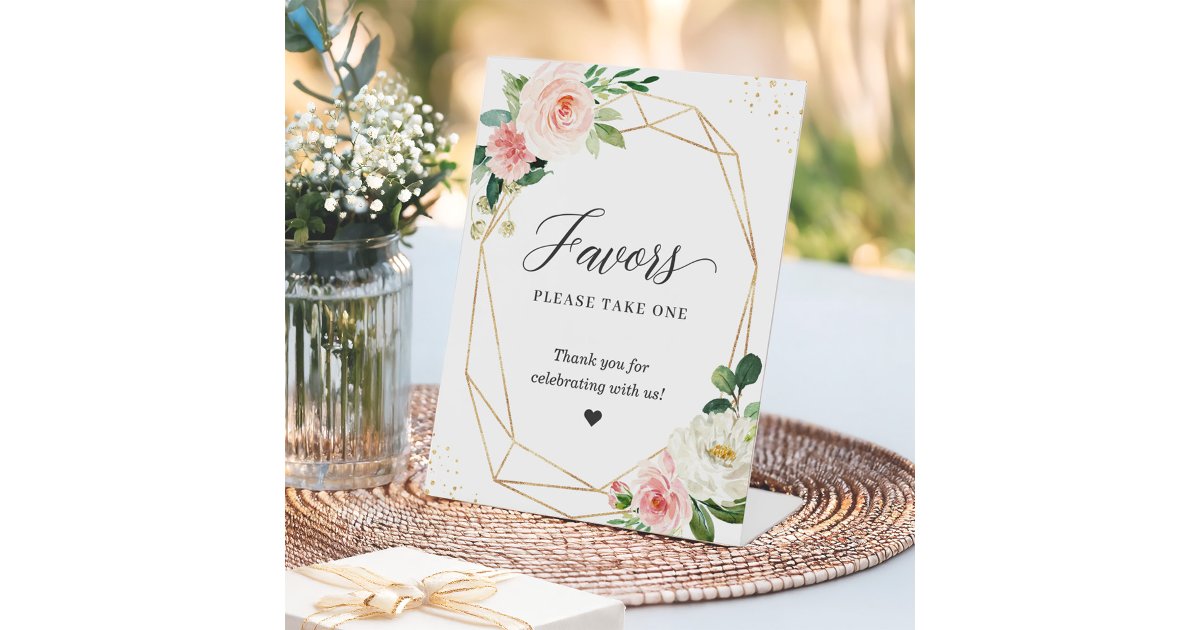 Favors Please Take One Gold Frame Blush Floral Pedestal Sign | Zazzle