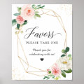 Favors Please Take One Gold Frame Blush Floral Poster | Zazzle