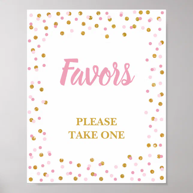 Favors Please Take One Party Sign Pink & Gold | Zazzle