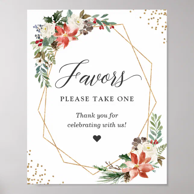 Favors Please Take One Red Green Poinsettia Floral Poster | Zazzle