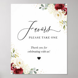 Favors Please Take One Red White Rose Floral Poster | Zazzle