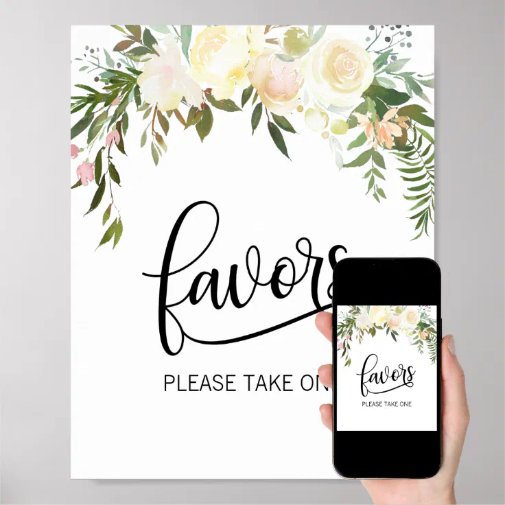 Favors PLEASE TAKE ONE Watercolor Floral Pink Sign | Zazzle
