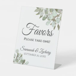 Favors Take One Eucalyptus & Greenery Wedding Pedestal Sign | Zazzle