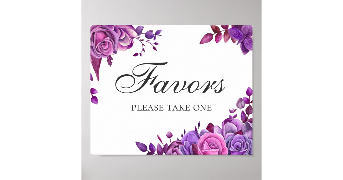 Favors take one. Pink and purple wedding flowers Poster | Zazzle