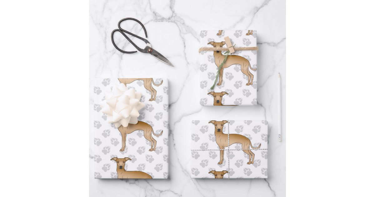Fawn Italian Greyhound Cartoon Dogs With Paws Wrapping Paper Sheets ...