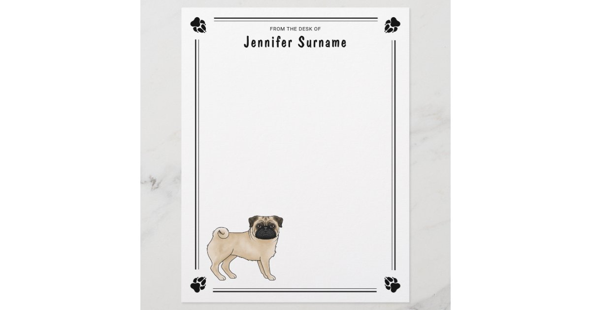 Fawn Pug Dog Cute Mops Dog Breed Design Letterhead | Zazzle