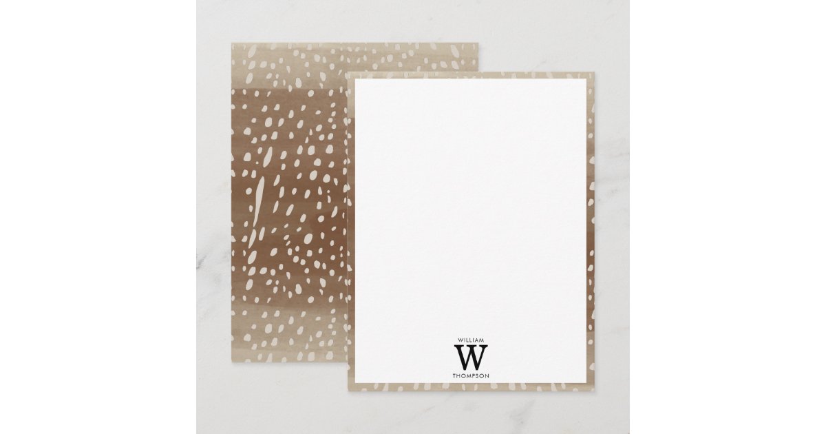 Fawn Spots Baby Deer Animal Print Monogram Note Card | Zazzle