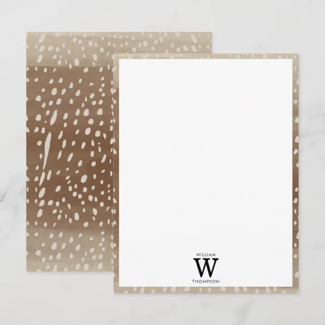 Fawn Spots Baby Deer Animal Print Monogram Note Card | Zazzle