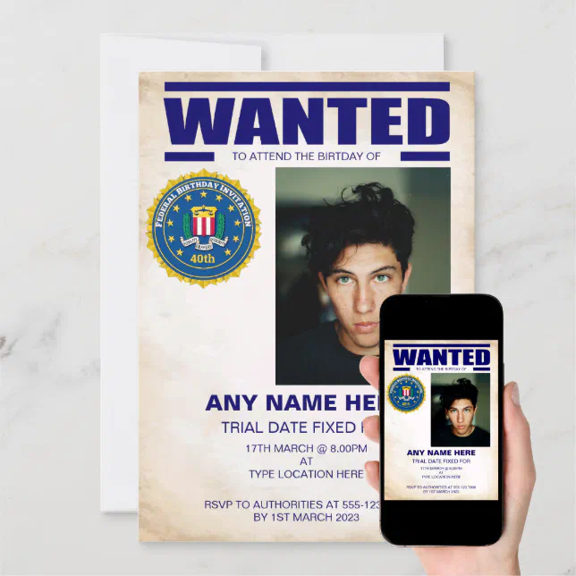 FBI Wanted Birthday Party Invitation | Zazzle