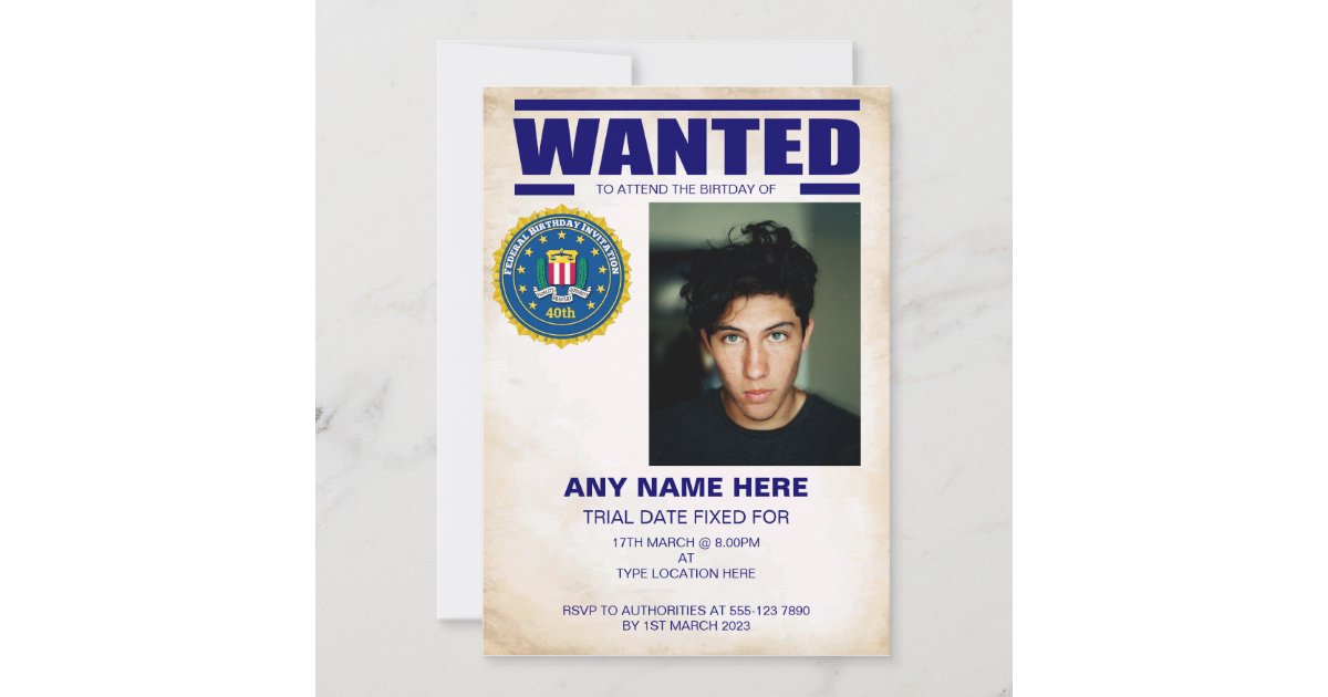 FBI Wanted Birthday Party Invitation | Zazzle