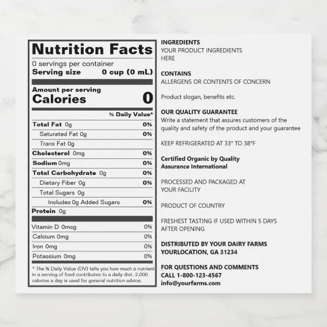 FDA Compliant Blank Custom Nutrition Food Label | Zazzle