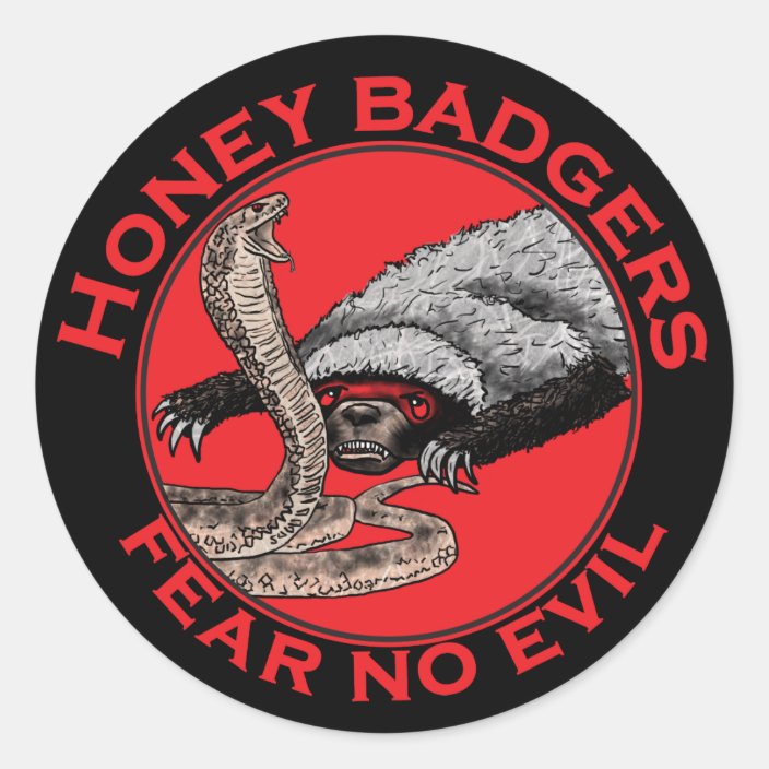 Fear no Evil Badass Honey Badger Red Animal Art Classic Round Sticker ...