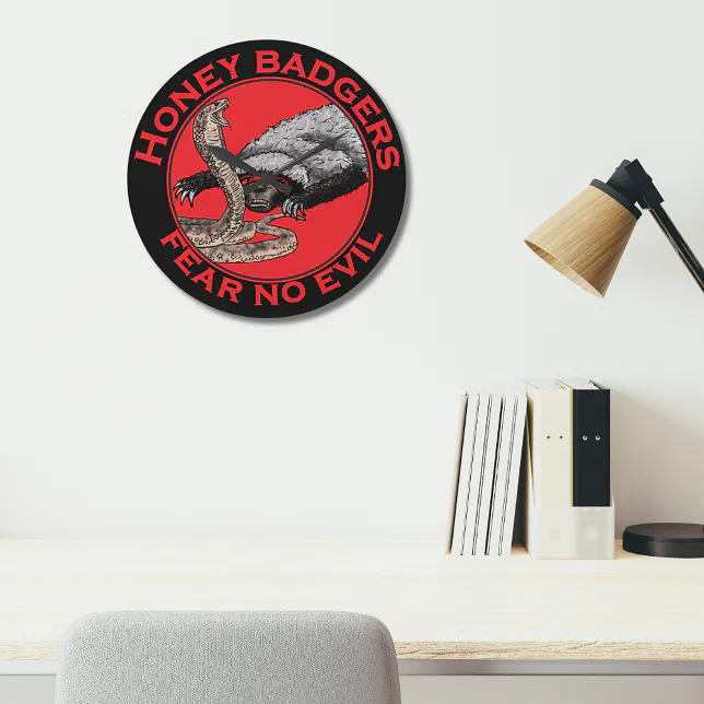 Fear no Evil Badass Honey Badger Red Animal Art Large Clock | Zazzle