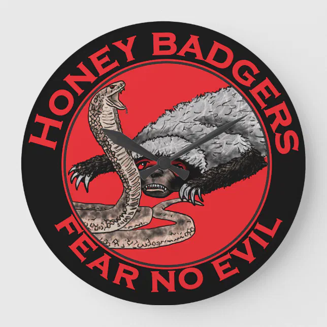 Fear no Evil Badass Honey Badger Red Animal Art Large Clock | Zazzle