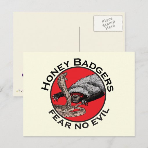 Fear no Evil Badass Honey Badger Red Animal Art Postcard | Zazzle
