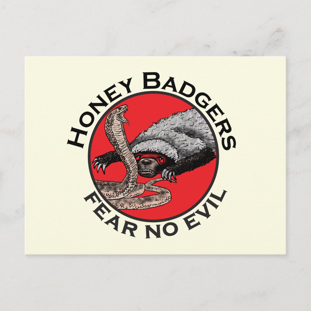 Fear no Evil Badass Honey Badger Red Animal Art Postcard | Zazzle