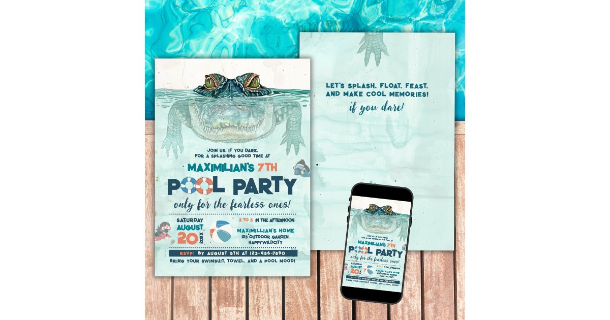 Fearless Pool Party Birthday Invitation | Zazzle