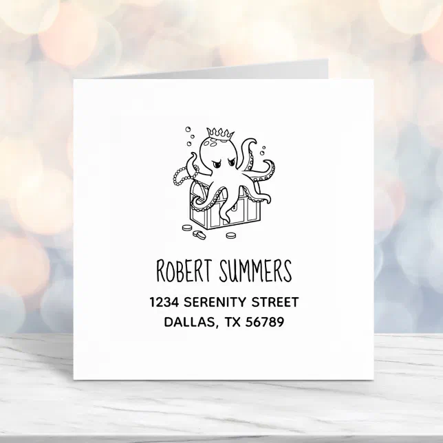 Fearsome Octopus Guarding Treasure Chest Address Self-inking Stamp | Zazzle