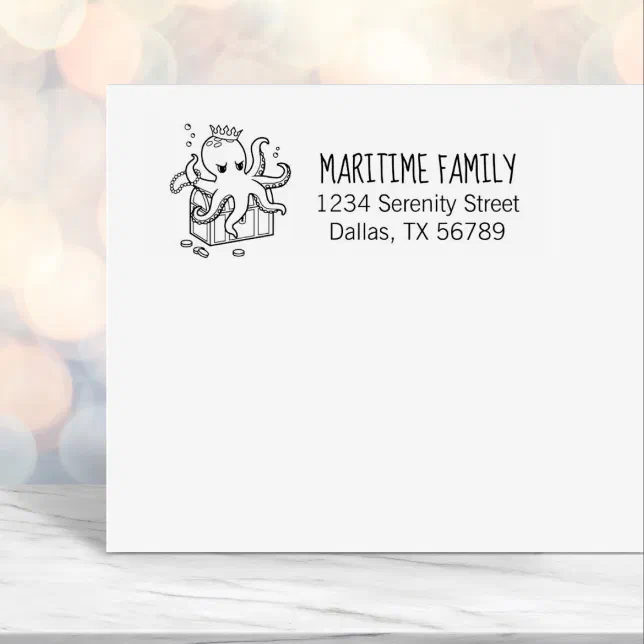 Fearsome Octopus Guarding Treasure Family Address Self-inking Stamp ...