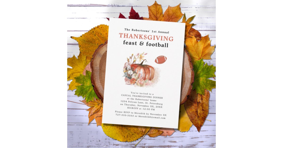 Feast and Football Thanksgiving Dinner Invitation | Zazzle