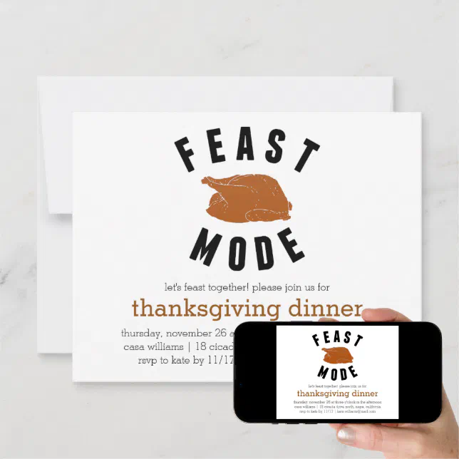 Feast Mode | Thanksgiving Turkey Dinner Invitation | Zazzle